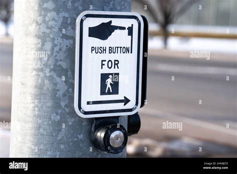 Road Sign Push Button For Passenger Stock Photo Alamy