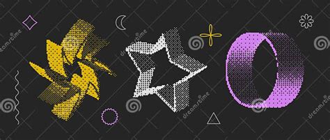 Bitmap Textured Shape Set Dither Halftone Objects Collection Stock Vector Illustration Of
