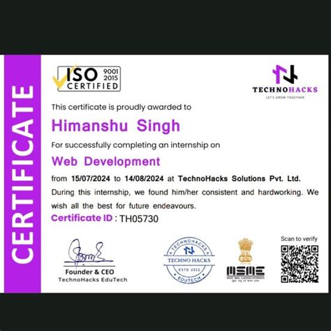 Himanshu Singh On Linkedin Internship Webdevelopment
