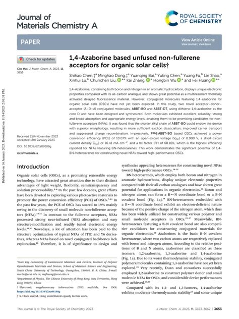 1,4-Azaborine Based Unfused Non-Fullerene | PDF | Applied And ...