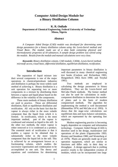 Pdf Computer Aided Design Module For A Binary Distillation · Pdf