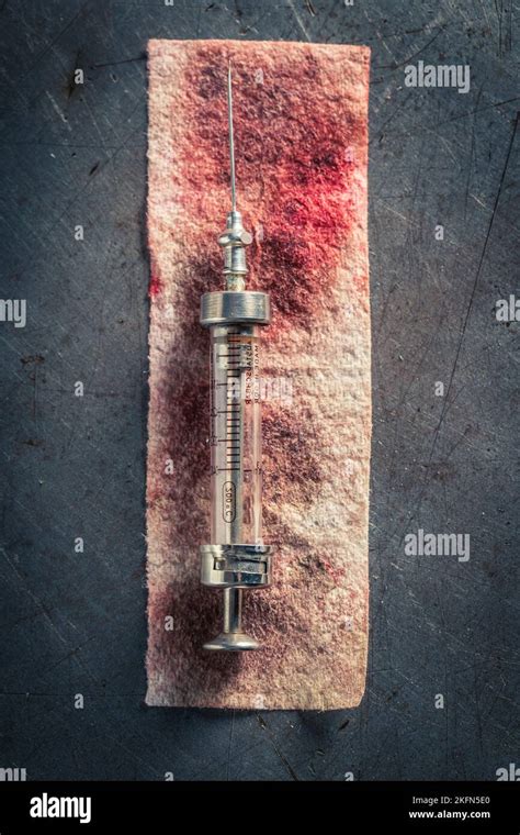 Unsterile And Retro Needle And Syringes In Steel Container Old