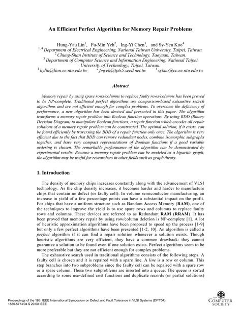 Pdf An Efficient Perfect Algorithm For Memory Repair Problems