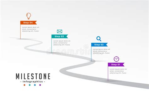 Milestone Route Map Template With Four Step Process Stock Vector
