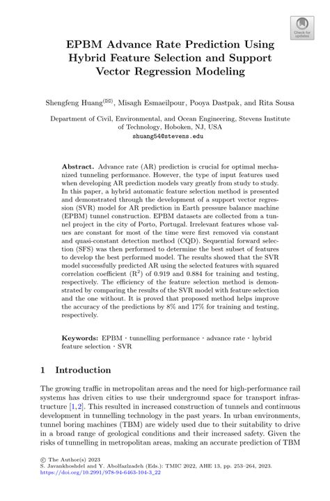 Pdf Epbm Advance Rate Prediction Using Hybrid Feature Selection And