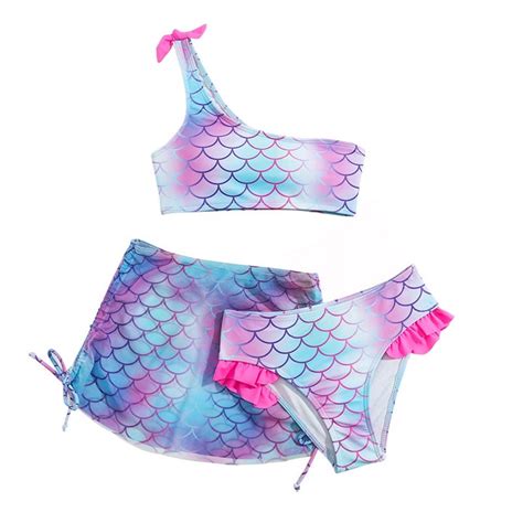 3 Piece Girls One Shoulder Swimsuits Swimwear Beach Surf Swimming