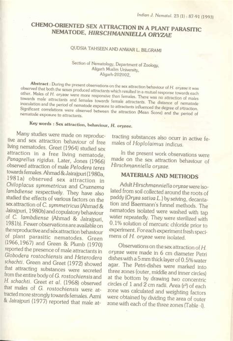 Pdf Chemo Oriented Sex Attraction In A Plant Parasitic Nematode