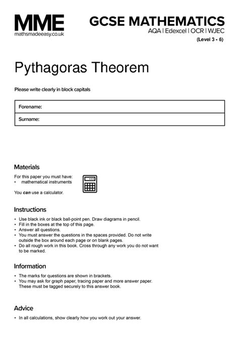 Pythagoras Theorem Questions Mme Pythagoras Theorem Level 3 6 1