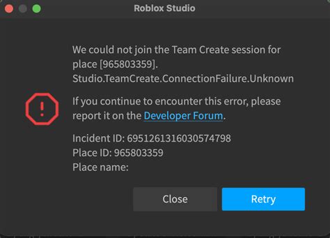 Cannot Connect To Group Team Create Places Studio TeamCreate ConnectionFailure Unknown