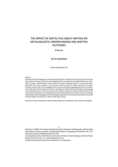 pdf the impact of [meta] talk about writing on metalinguistic