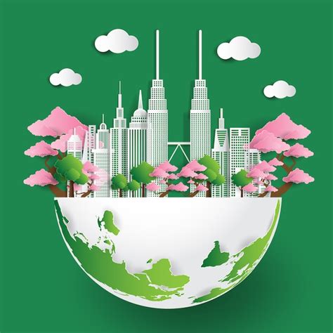 친환경 도시 일러스트 프리미엄 벡터