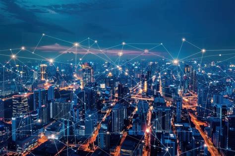 Premium Photo A Cityscape With Connected Lines And Dots