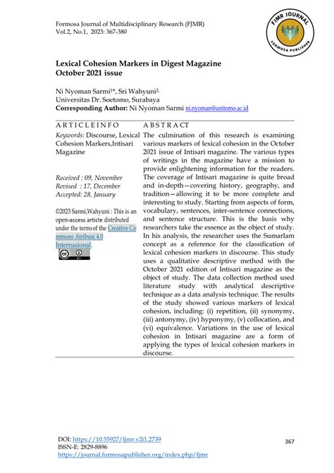 Pdf Lexical Cohesion Markers In Digest Magazine October 2021 Issue