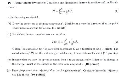 Solved P3 Hamiltonian Dynamics Consider A One Dimensional