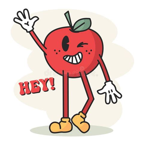 Apple Groovy Cartoon Fruit Cute Kawaii Vector Stock Vector