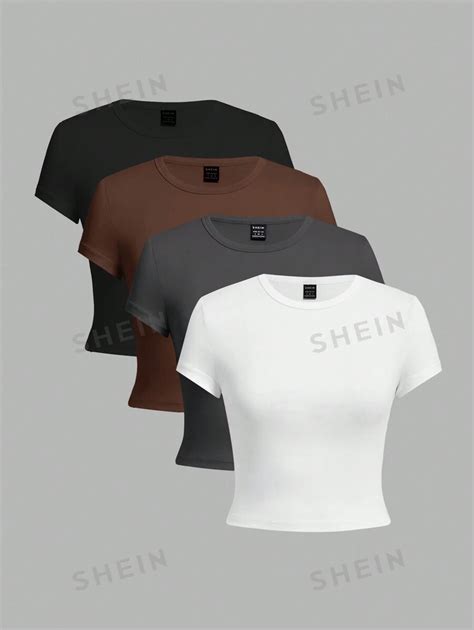 Shein Ezwear Casual Four Piece Set Cropped Crop Sleeve Slim Fit Women