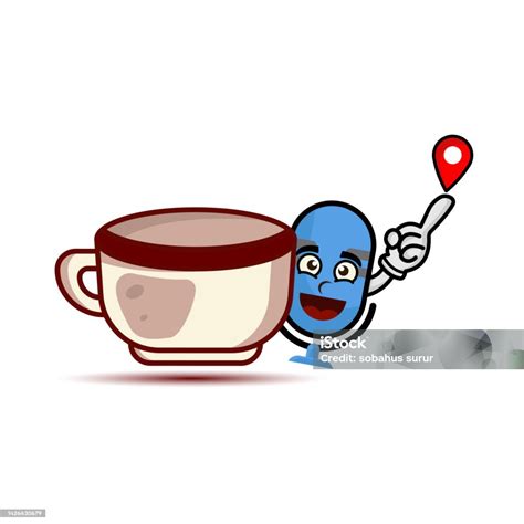 커피 컵이있는 일러스트 만화 캐릭터 마이크 그림 플랫 스타일 인쇄 디자인 어린이 책 어린이 티셔츠 등 디자인 템플릿 벡터에 적합합니다 감정에 대한 스톡 벡터 아트 및 기타