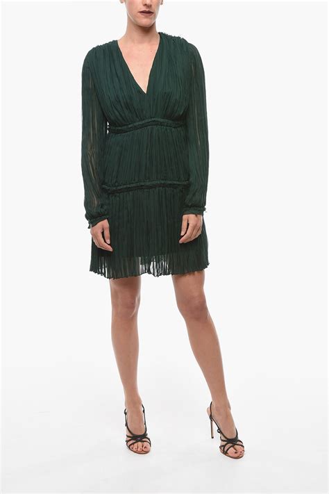 Lanvin V Neck Silk Accordion Dress Women Glamood Outlet