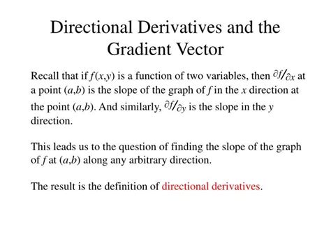 Ppt Directional Derivatives And The Gradient Vector Powerpoint Presentation Id 3053636