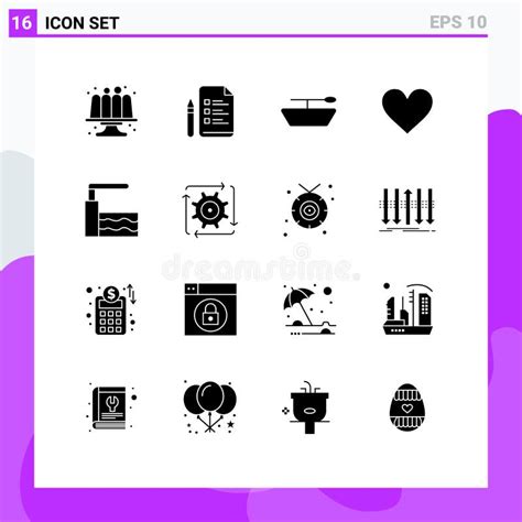 Editable Vector Line Pack of 16 Simple Solid Glyphs of Automation, Water, Boat, Springboard ...