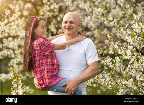 Grandfather Playing Granddaughter Happy Grandpa Holding Hi Res Stock