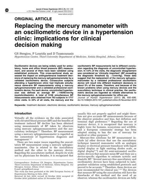 Pdf Replacing The Mercury Manometer With An Oscillometric Device In A Hypertension Clinic