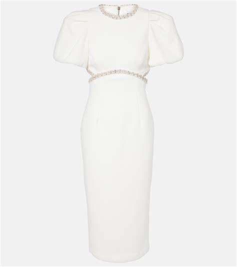 Bridal Alicia Embellished Crêpe Midi Dress In White Rebecca Vallance