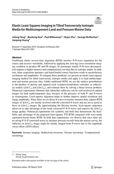 Pdf Elastic Least Squares Imaging In Tilted Transversely Isotropic Media For Multicomponent