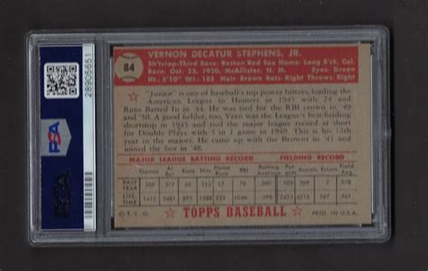 1952 Topps Baseball Red Sox Vern Stephens 84 Psa 6 Ex Mt Ebay