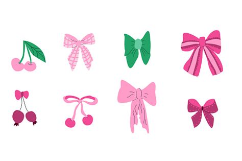 Girly 빈티지 활과 체리 매듭의 벡터 일러스트 레이 션 머리 장식을 위한 활 플랫 개인 장식품에 대한 스톡 벡터 아트 및 기타 이미지 개인 장식품 개체 그룹 검은