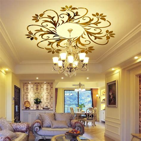 Ceiling Decorations 3d Acrylic Mirror Wall Stickers Flower Living Room