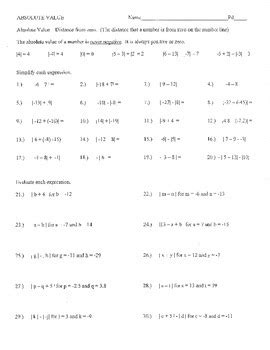 Simplify Absolute Value Expressions Review Practice By Make Math Make Sense