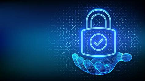 Padlock Icon Cybersecurity Data Protection Padlock With Check Mark Icon In Wireframe Hand
