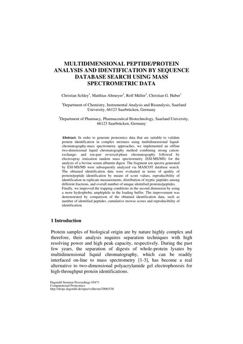 Pdf Multidimensional Peptide Protein Analysis And Identification By Sequence Database Search