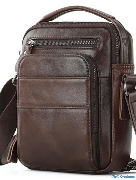 Orcajump Mens Retro Leather Crossbody Bag Nappa Cowhide Zipper Plain
