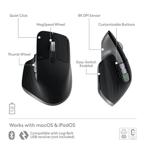 Безжична мишка Logitech MX Master 3S за Mac, черен/сив - 910-006571 910 ...