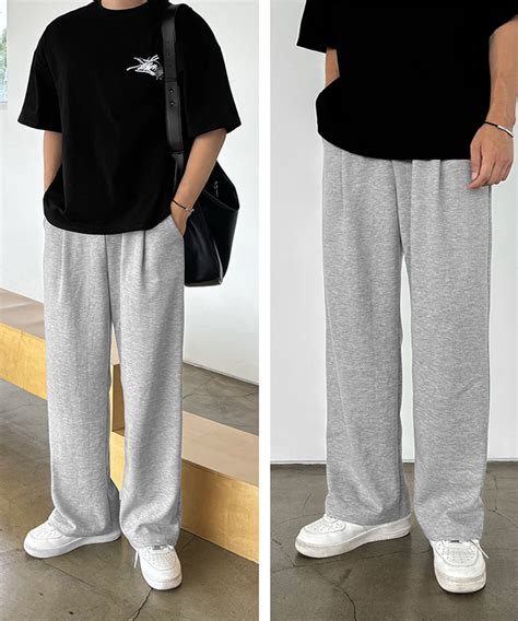 데일리 트레이닝 와이드팬츠 여름 긴바지 세미와이드 운동복 회색바지 밴딩 핀턱 스웻팬츠 에이블리