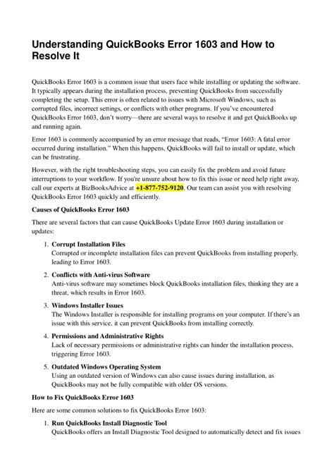 PPT Fix QuickBooks Error Code 1603 Installation Issues PowerPoint