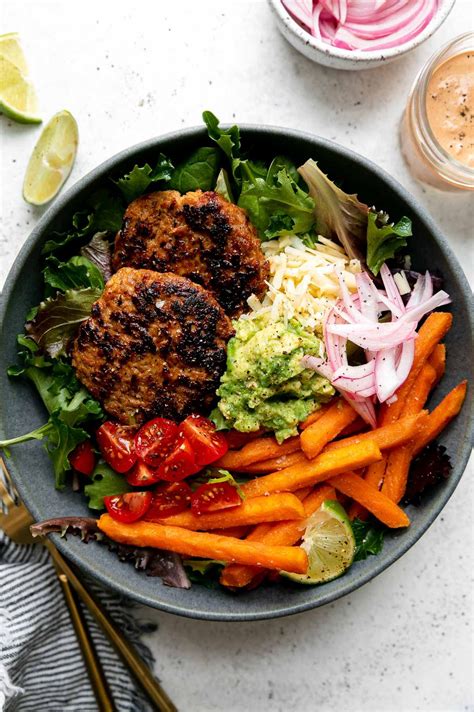 Chipotle Turkey Burger Bowls With Sweet Potato Fries Artofit