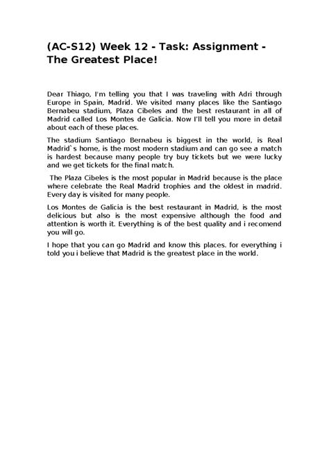 Ac S12 Week 12 Task Assignment The Greatest Place Ac S12 Week 12 Task Assignment The