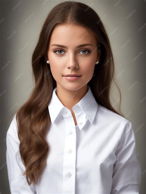 Premium Ai Image Portrait Beautiful English Girl Wearing White Work Shirt