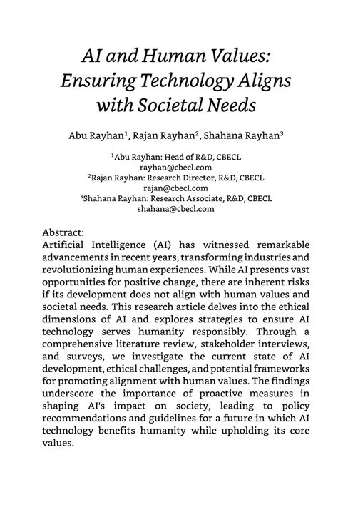 PDF AI And Human Values Ensuring Technology Aligns With Societal Needs