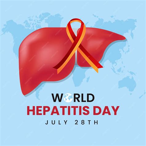 Premium Vector World Hepatitis Day July 28th With Liver And Ribbon