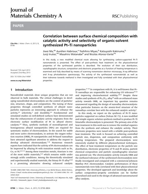 Pdf Correlation Between Surface Chemical Composition With Catalytic