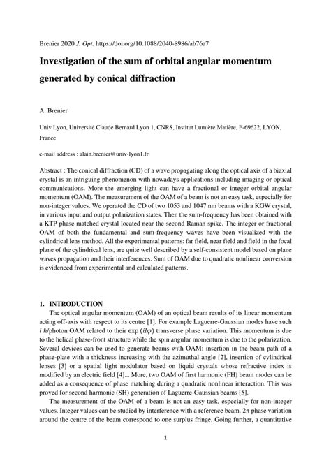 Pdf Investigation Of The Sum Of Orbital Angular Momentum Generated By