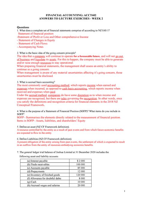 Solutions To Week 2 Lecture Exercises Financial Accounting Acct Answers To Lecture Exercises