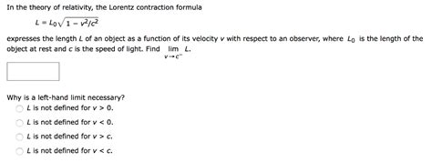 Solved In The Theory Of Relativity The Lorentz Contraction