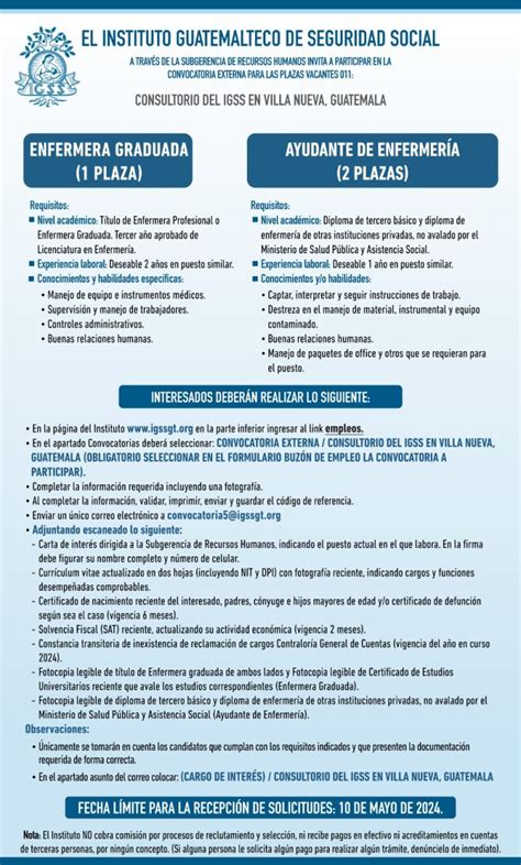 Convocatoria de las plazas Enfermera Graduada y Ayudante de Enfermería para el Consultorio en