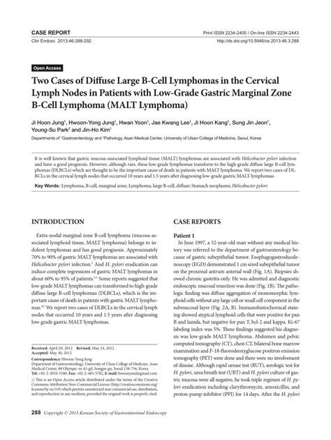 Pdf Two Cases Of Diffuse Large B Cell Lymphomas In The Cervical Lymph