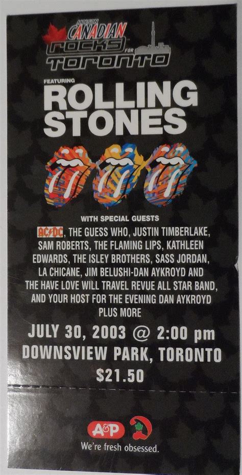 Rolling Stones 2003 Toronto Sars Concert Full Vintage Ticket Ac Dc